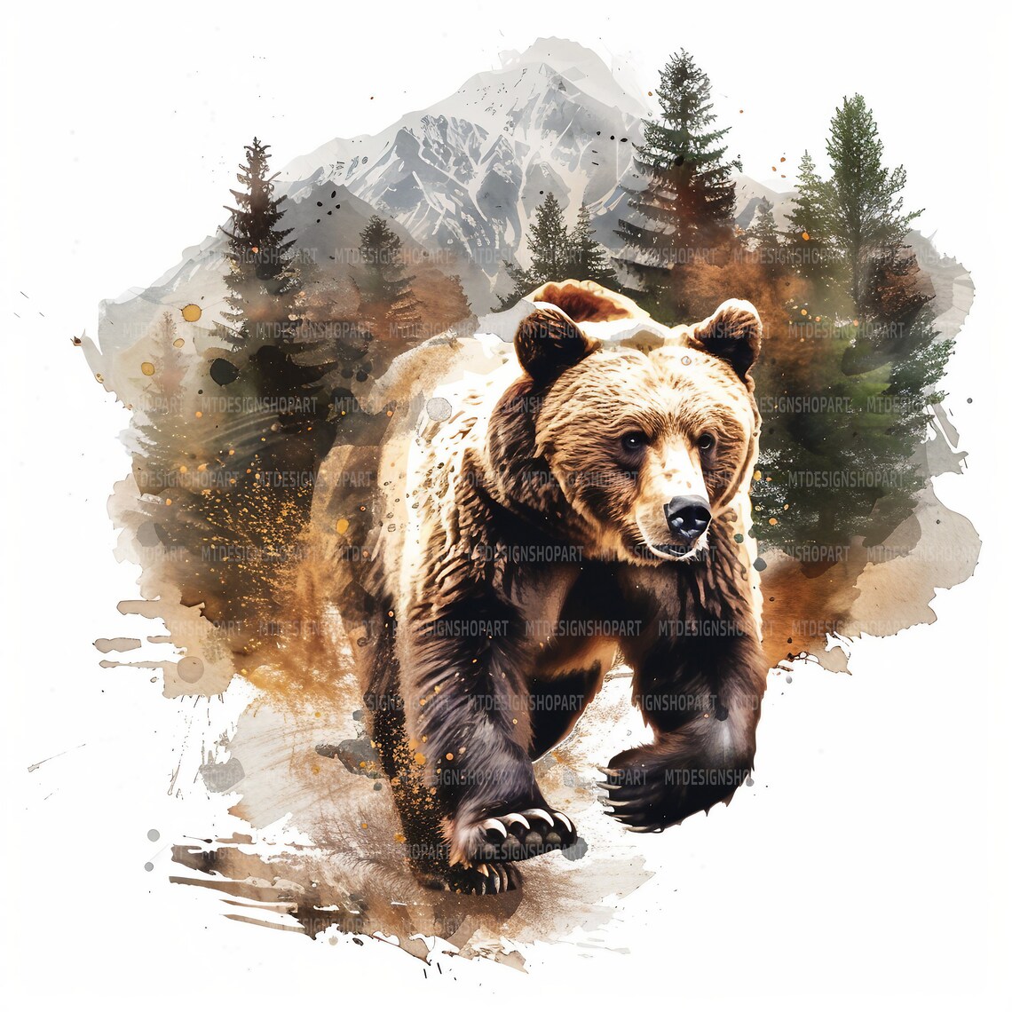 12 Bear Attack Clipart, Printable Watercolor Clipart, Bear Clipart ...
