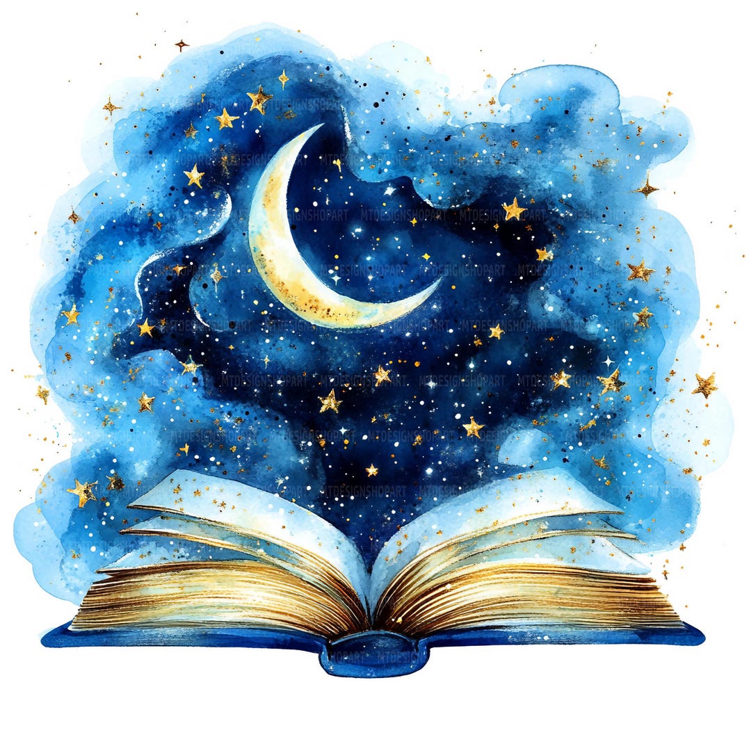 20 Magical Book Clipart, Starry Night Storybook Clip Art, Printable ...