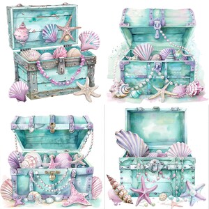 19 Treasure Chest With Seashells Clipart, Printable Watercolor Clipart ...