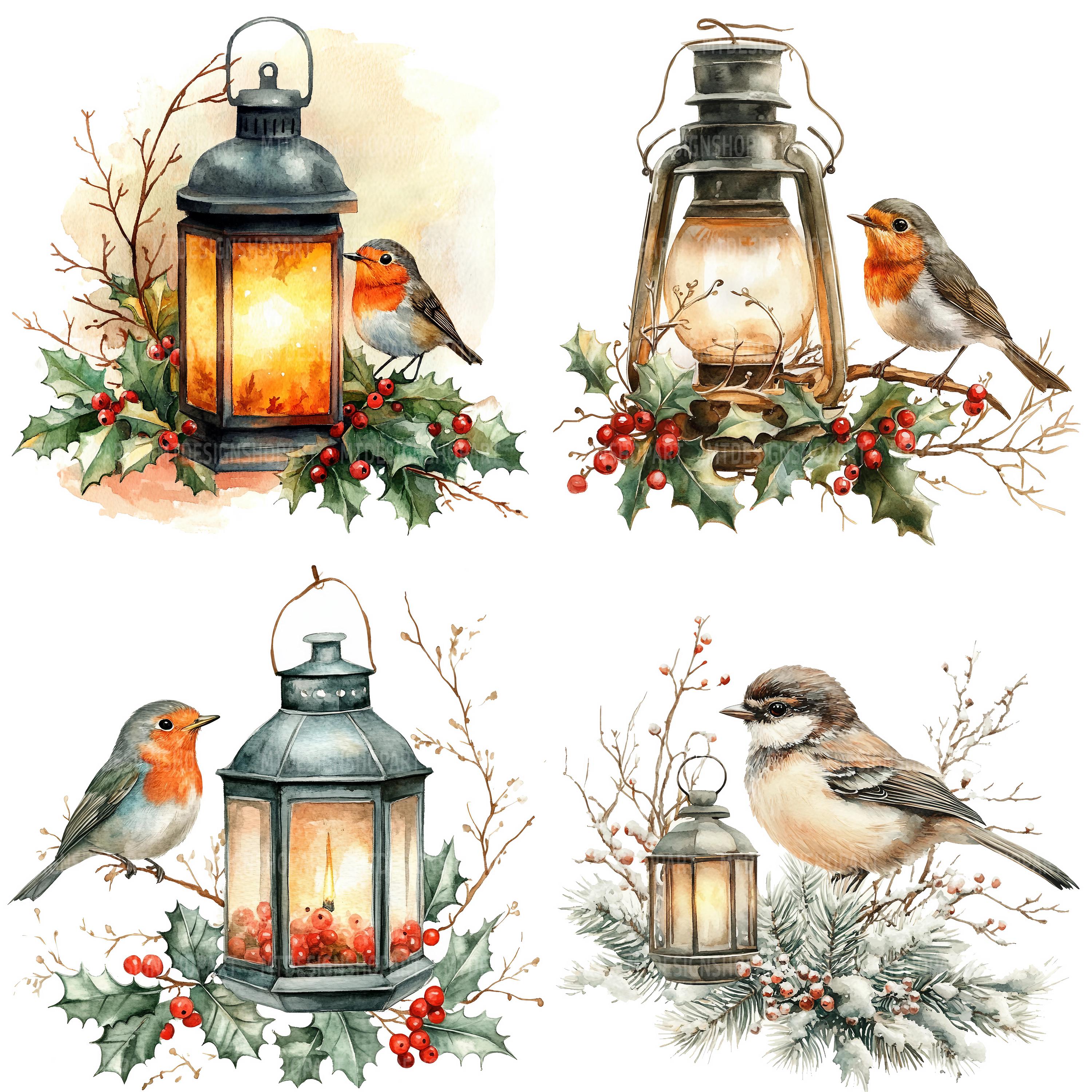 17 Robin and Lantern Christmas Clipart, Christmas Robin Clipart ...