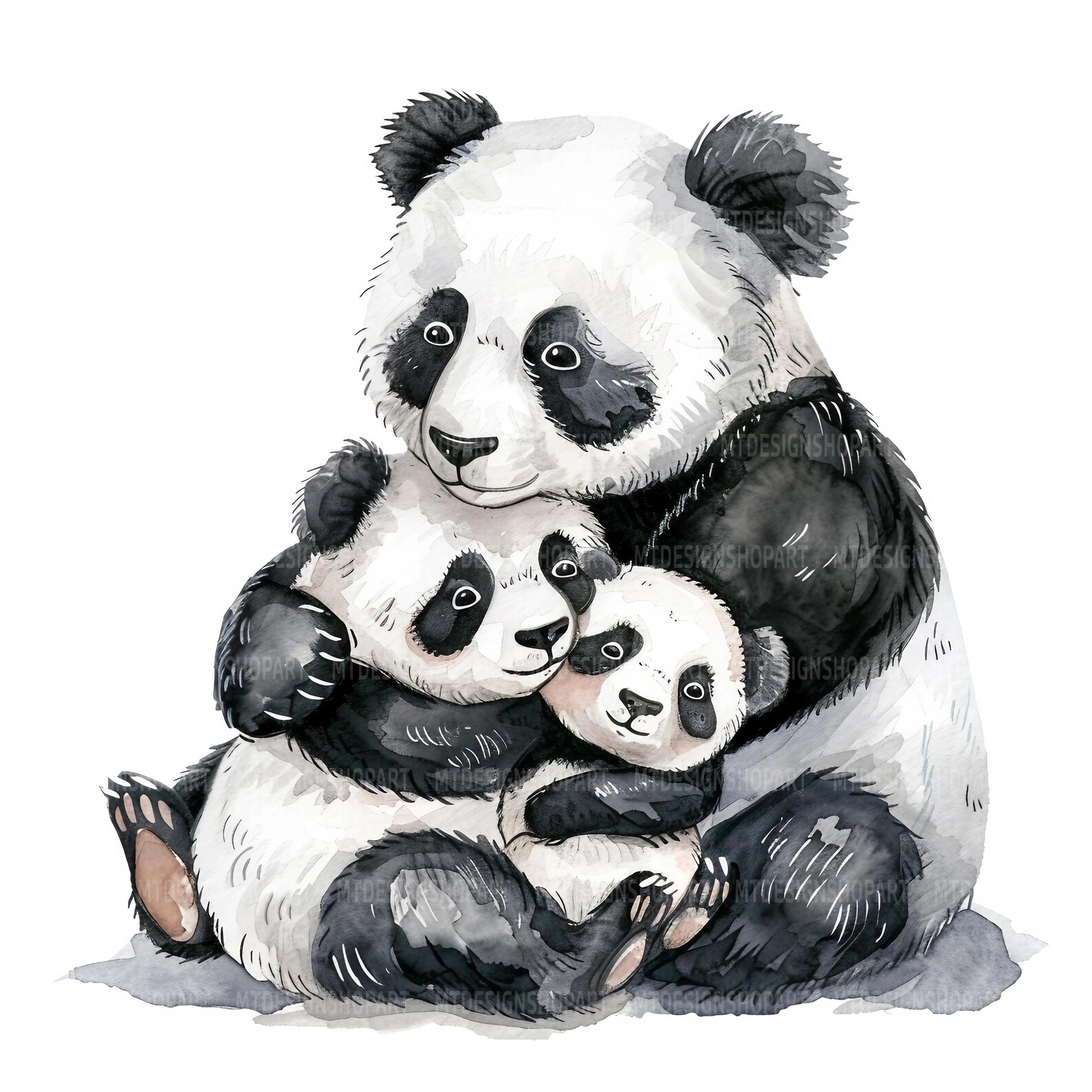 19 Panda Clipart, Mom and Baby Panda Bear Clipart, Printable Watercolor ...