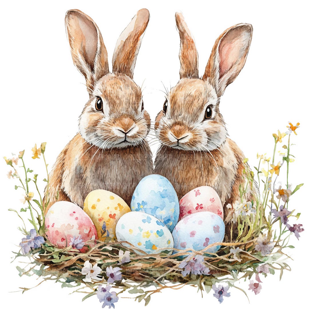 15 Easter Bunny Clipart, Easter Eggs, Printable Watercolor Clipart ...