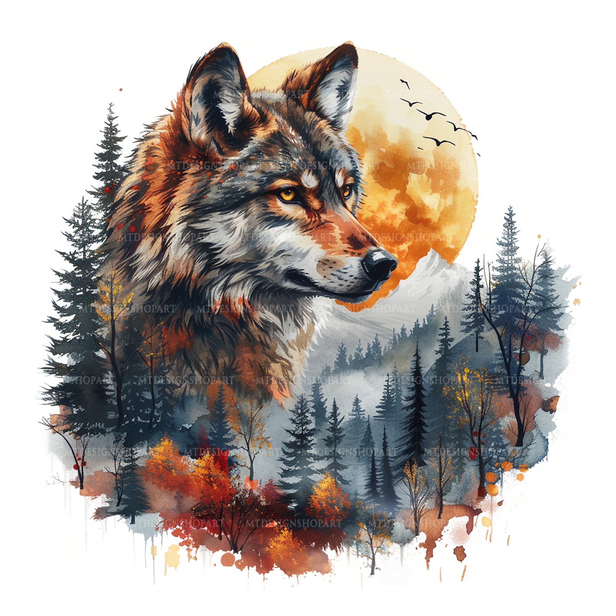 15 Wolf Head Clipart, Printable Watercolor Clipart, Watercolor Wolf ...