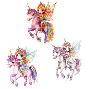 14 Cute Unicorn and Fairy Clipart, Fairy and Unicorn, Printable ...