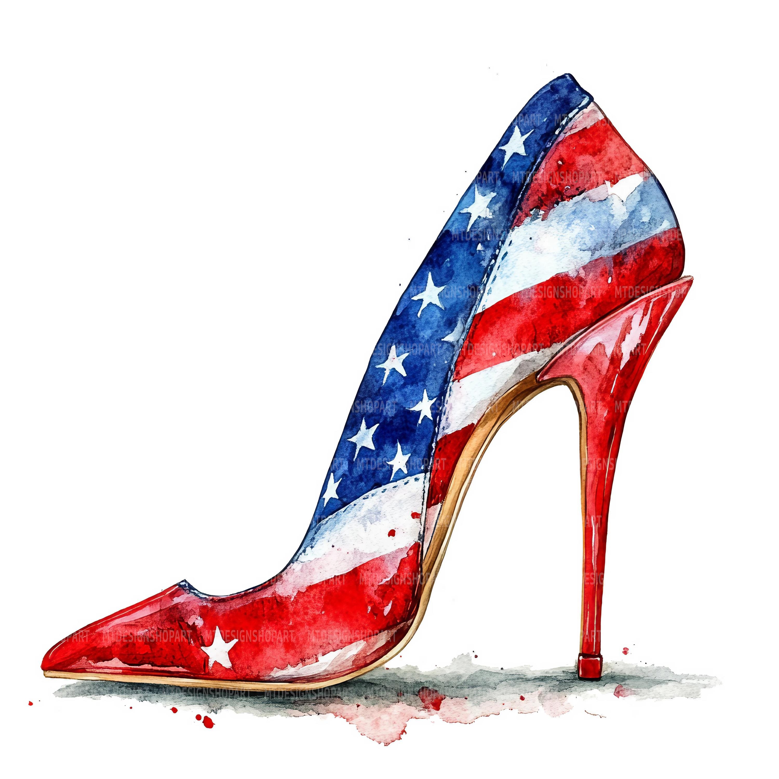 15 USA High Heels Clipart,american Flag, Printable Watercolor Clipart ...
