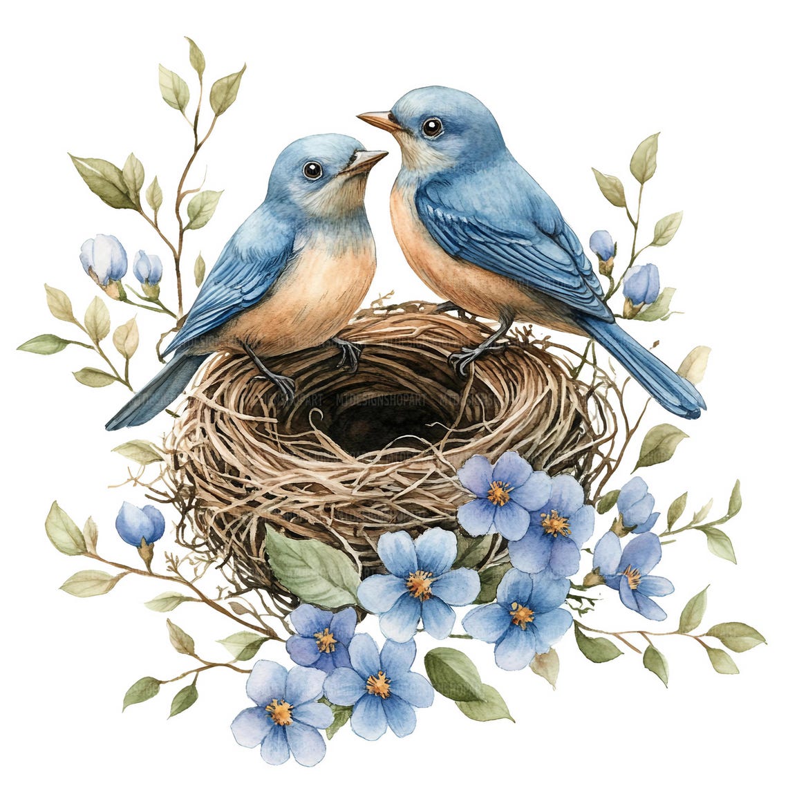 16 Spring Bird Nest Clipart, Blue Bird Clipart, Printable Watercolor ...