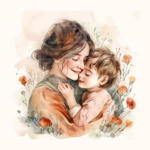 15 Mother and Child Clipart, Mother's Day Card, Printable Watercolor ...