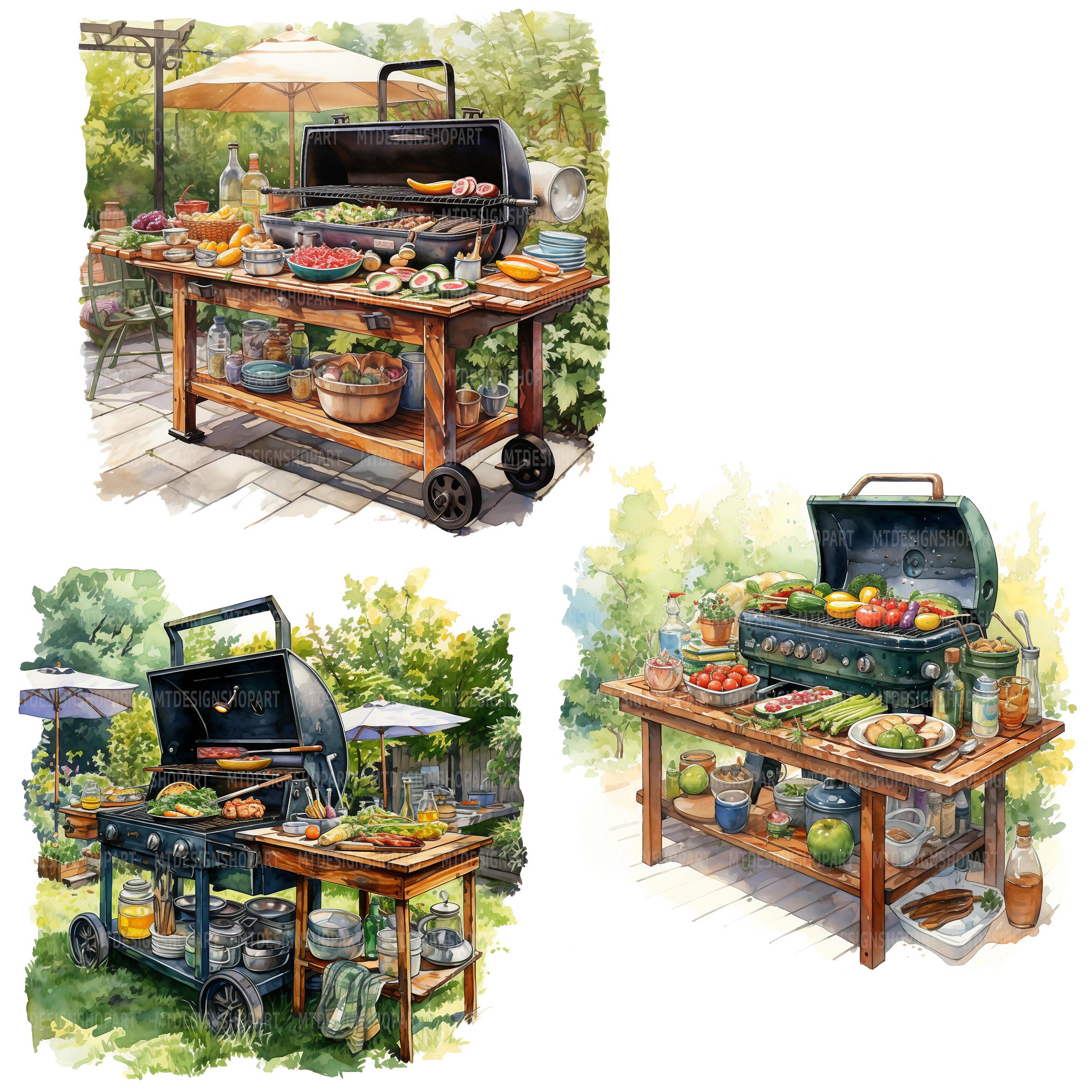 18 Barbecue Clipart, BBQ Grill Clipart, Printable Watercolor Clipart ...
