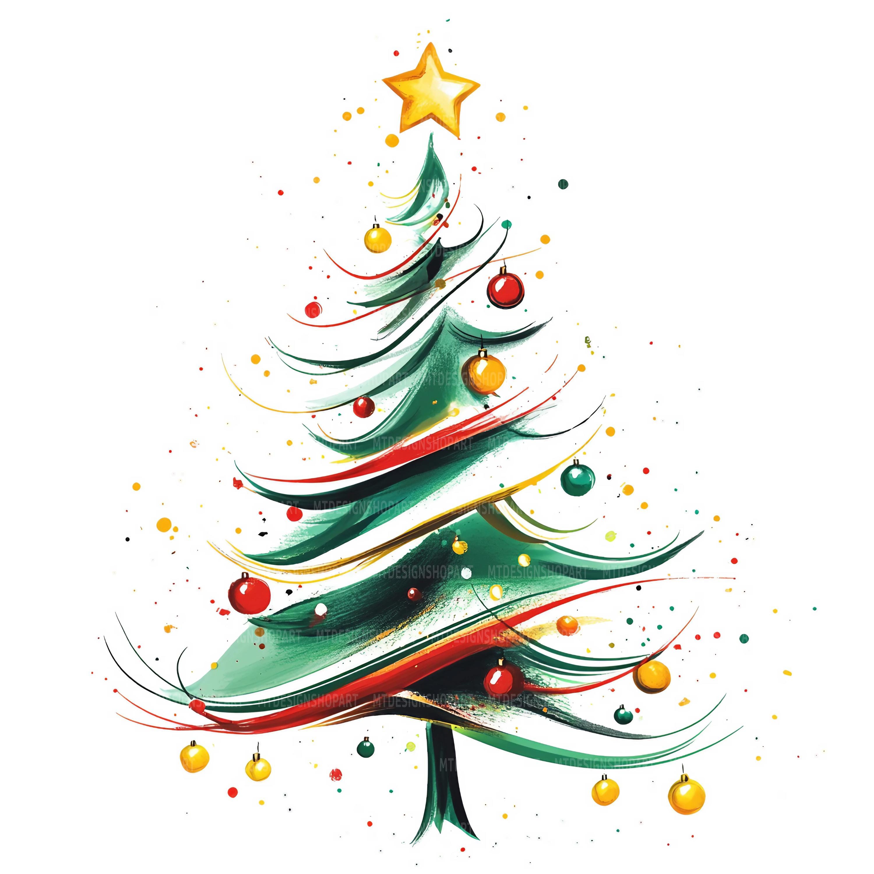 19 Line Art Christmas Tree Clipart, Printable Watercolor Clipart, Paper ...