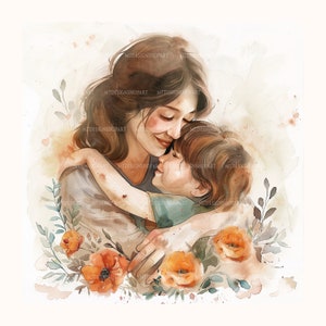15 Mother and Child Clipart, Mother's Day Card, Printable Watercolor ...