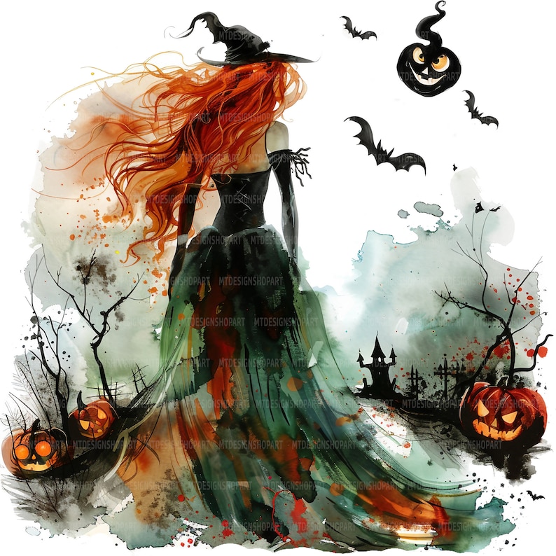 11 Scary Princess Clipart, Halloween Landscape, Printable Watercolor ...