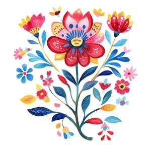 21 Folk Art Flowers Clipart, Rosemaling Floral, Printable Watercolor ...