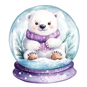 19 Bear in Snow Globes Clipart, Baby Polar Bear Clipart, Printable ...