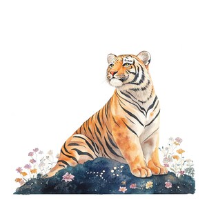 15 Tiger Sitting Clipart, Folk Tiger Clipart, Printable Watercolor ...