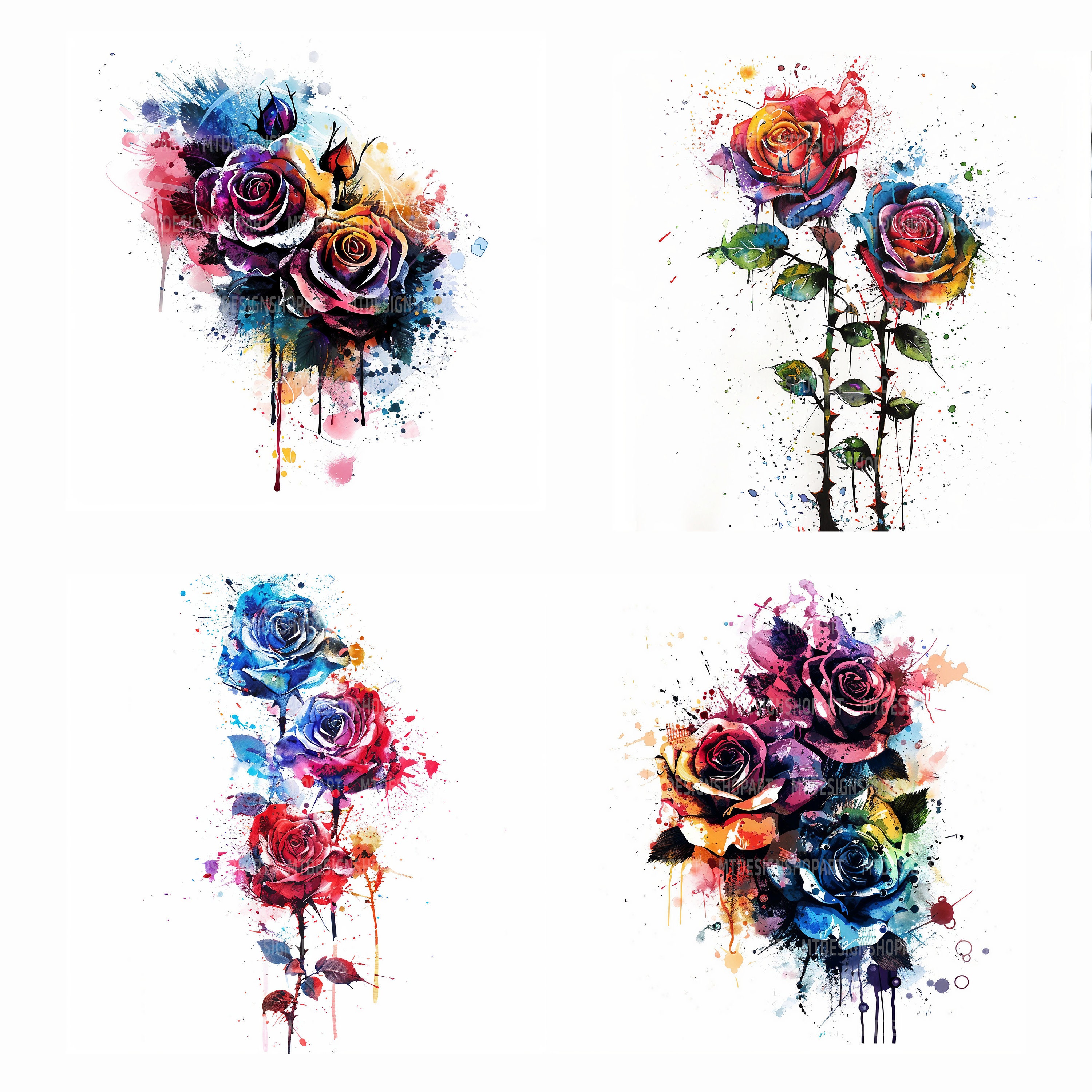 18 Ink Flowers Clipart, Ink Flowers Print, Printable Watercolor Clipart ...