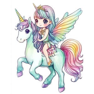 14 Cute Unicorn and Fairy Clipart, Fairy and Unicorn, Printable ...