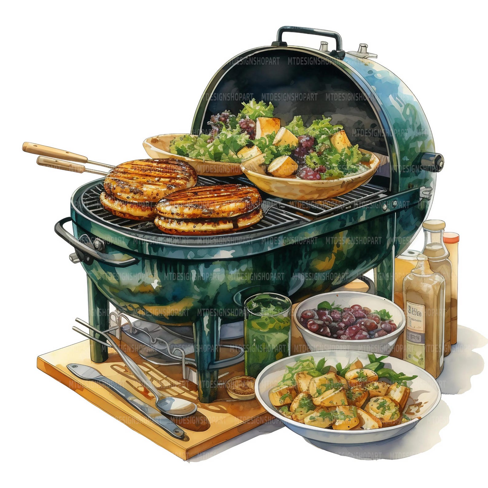 18 Barbecue Clipart, BBQ Grill Clipart, Printable Watercolor Clipart ...