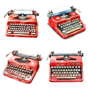 16 Red Typewriter Clipart, Typing Machine Clipart, Printable Watercolor ...