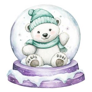 19 Bear in Snow Globes Clipart, Baby Polar Bear Clipart, Printable ...