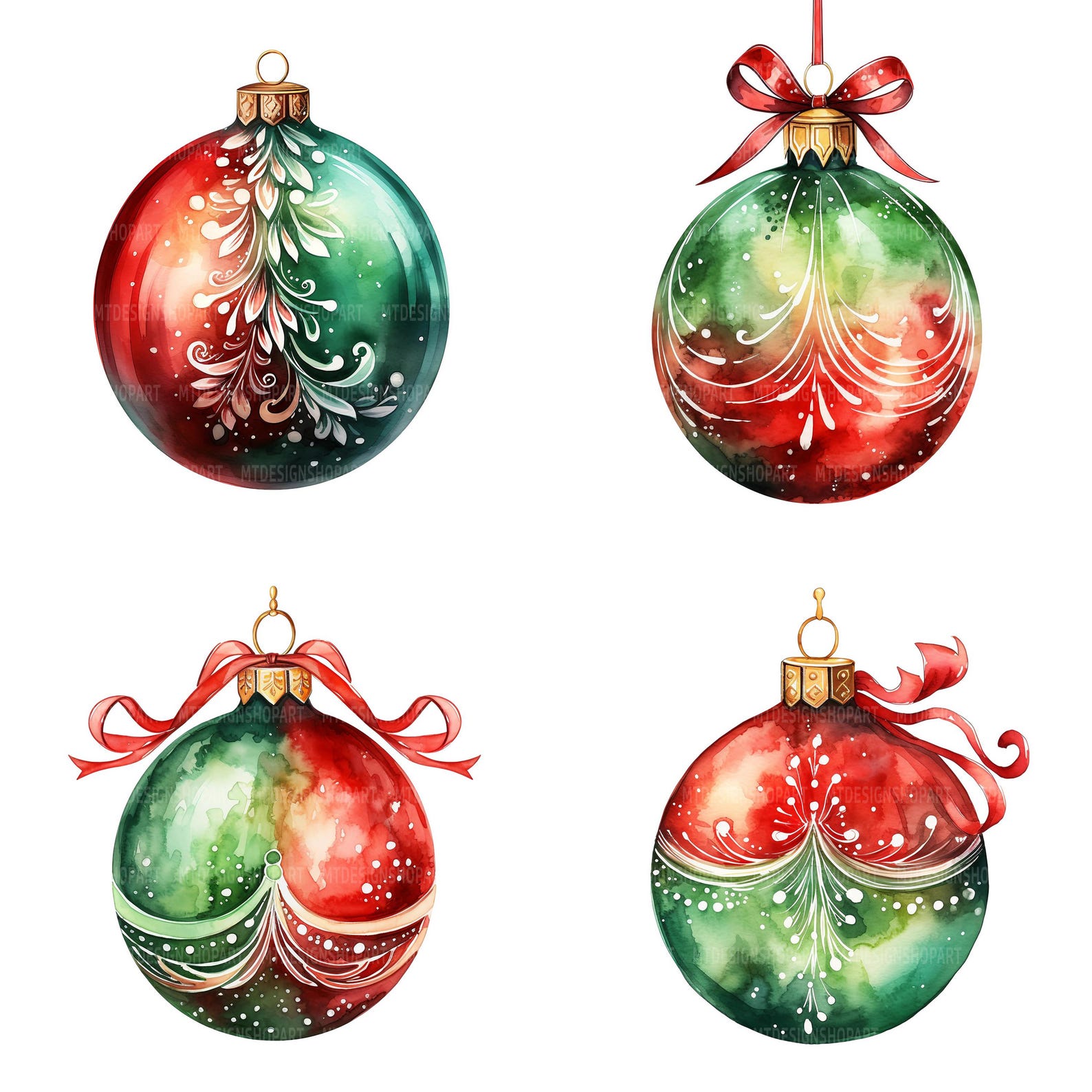 22 Christmas Bauble Clipart, Red and Green Bauble, Bauble, Printable ...