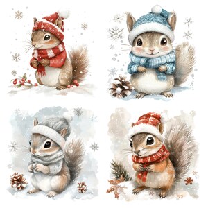 24 Christmas Squirrel Clipart, Squirrel Clipart, Printable Watercolor ...