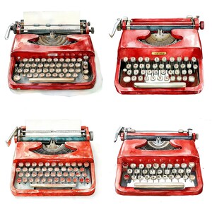 16 Red Typewriter Clipart, Typing Machine Clipart, Printable Watercolor ...