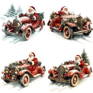 16 Festive Santa Car Clipart, Christmas Santa Claus Clipart, Printable ...