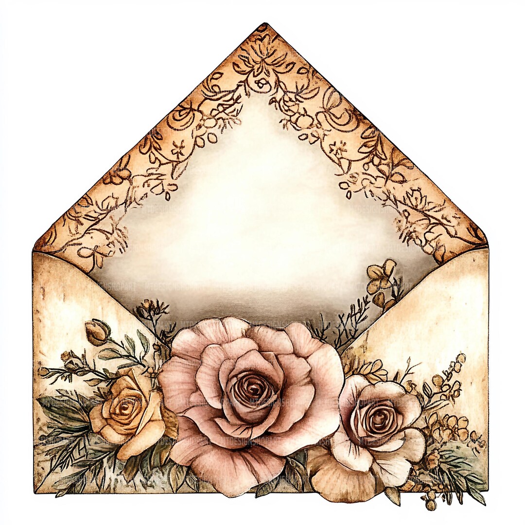 30 Floral Envelope Clipart, Vintage Floral Envelope, Printable ...