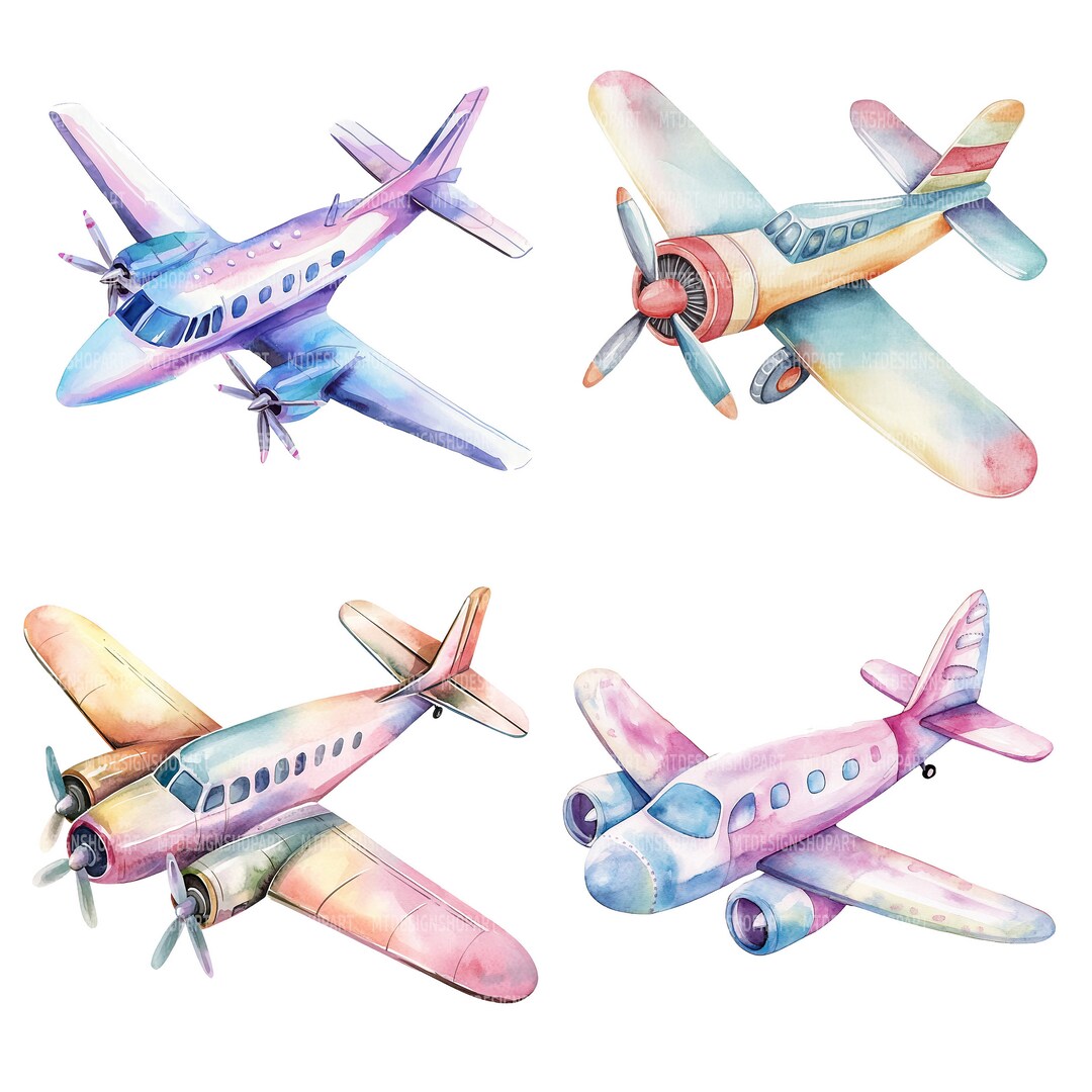 21 Air Transport Watercolor Clipart, Airplane Clip Art, Baby Boy Wall ...