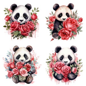 18 Panda With Red Roses Clipart, Panda Art, Valentine's Day, Printable ...