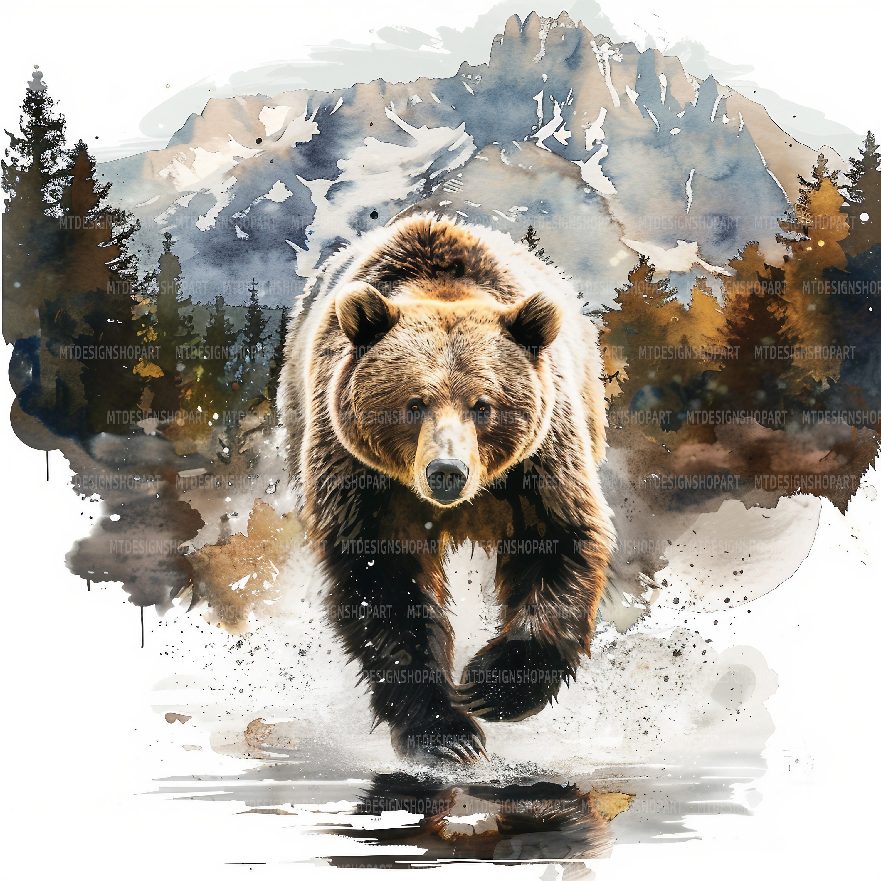 12 Bear Attack Clipart, Printable Watercolor Clipart, Bear Clipart ...