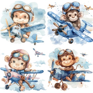 23 Baby Monkey Flying Clipart, Baby Animals, Printable Watercolor ...