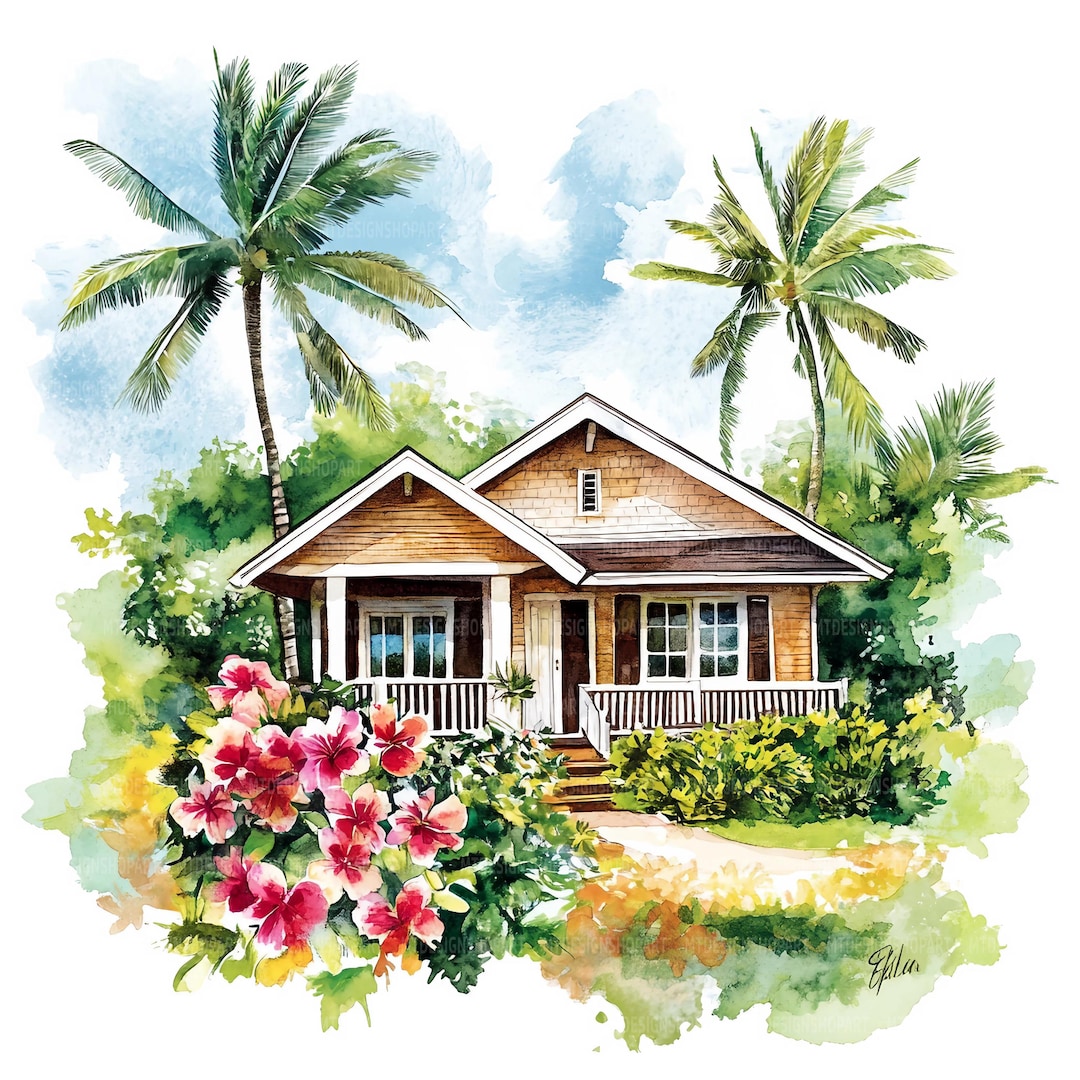 20 Home in Hawaii Clipart, House Clipart, Printable Watercolor Clipart ...