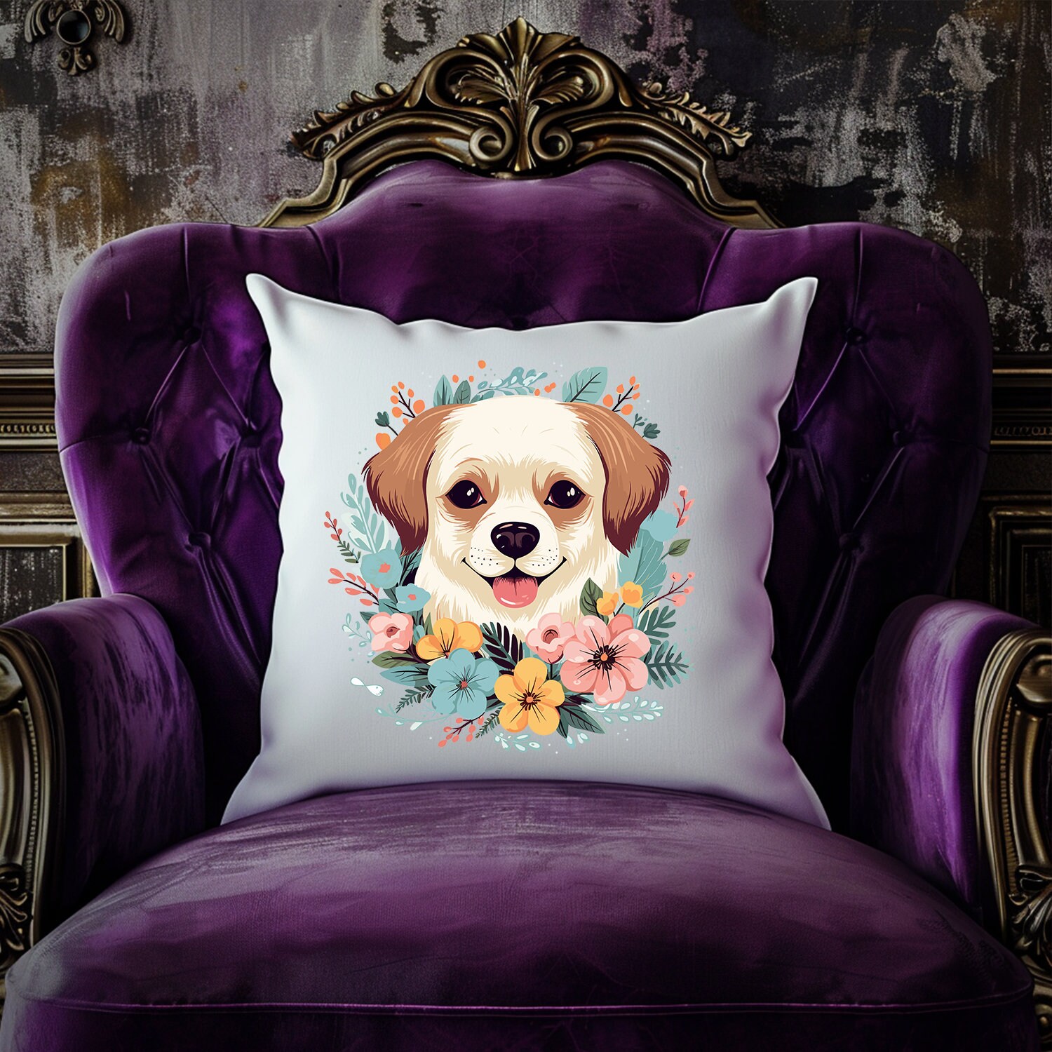 Dog With Flowers PNG Clipart, Dog Flowers Illustration, T-shirt Design ...
