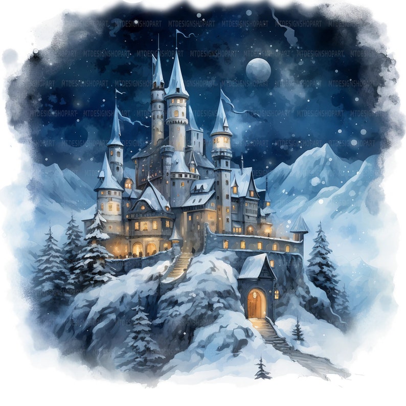 12 Medieval Castle Clipart, Castles Clipart, Christmas, Watercolor ...