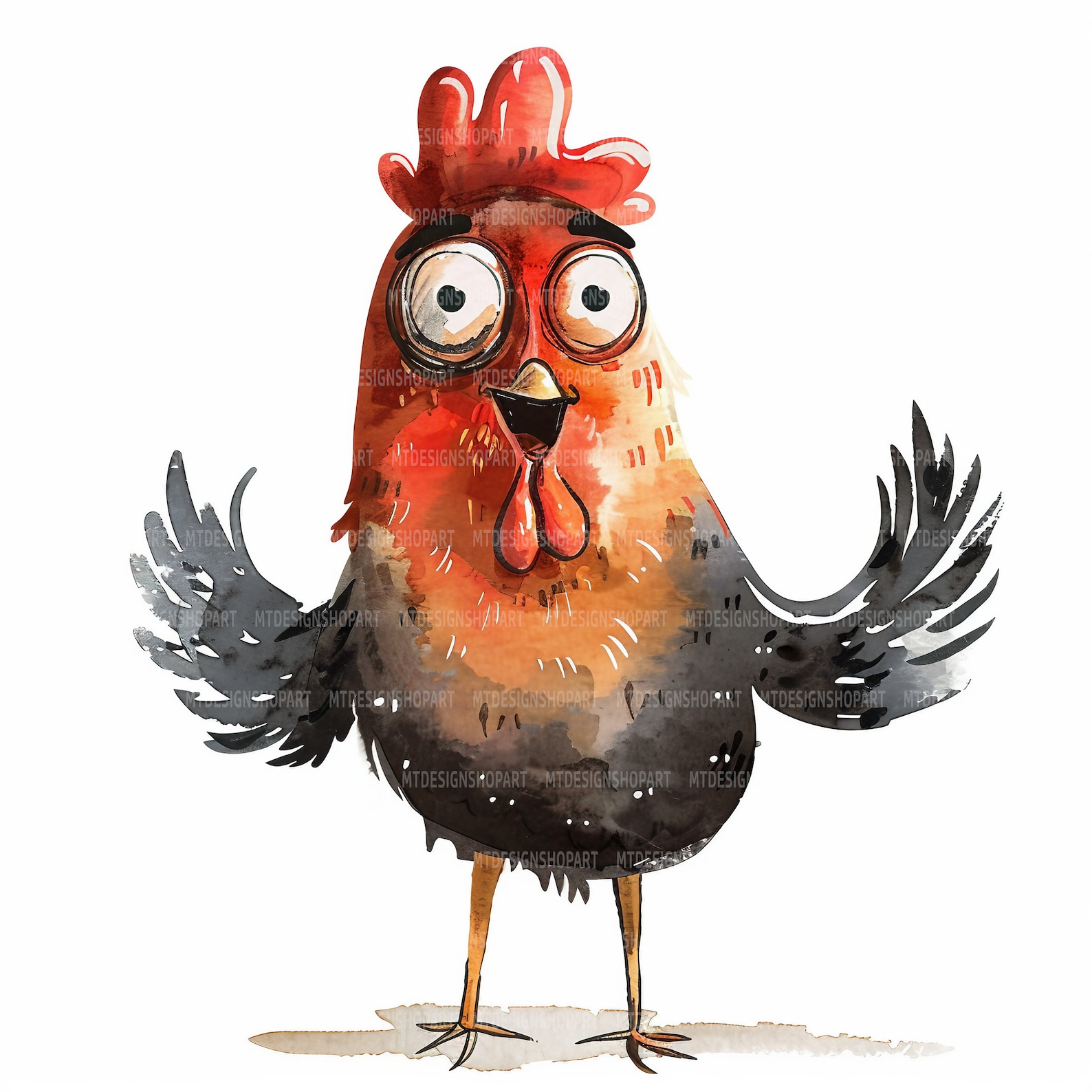 10 Funny Chicken Clipart Bundle, Printable Watercolor Clipart, Paper ...