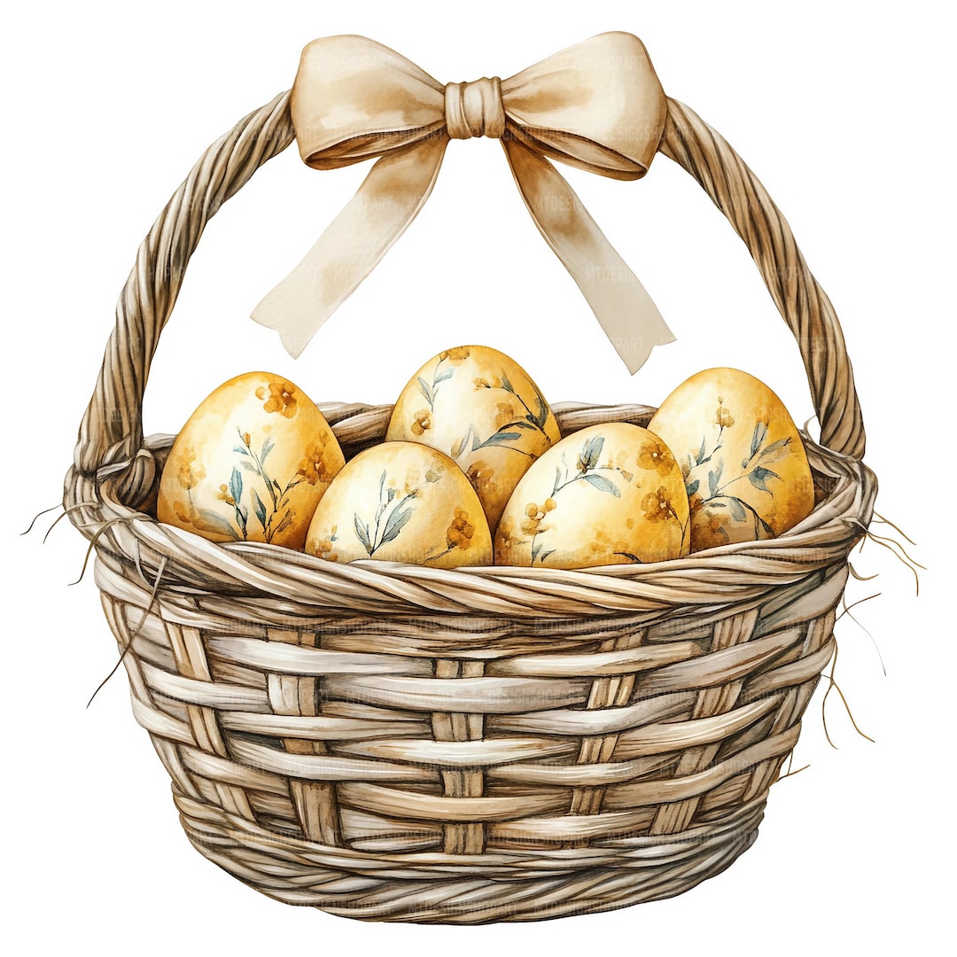 16 Easter Eggs Basket Clipart, Eggs Basket, Printable Watercolor ...
