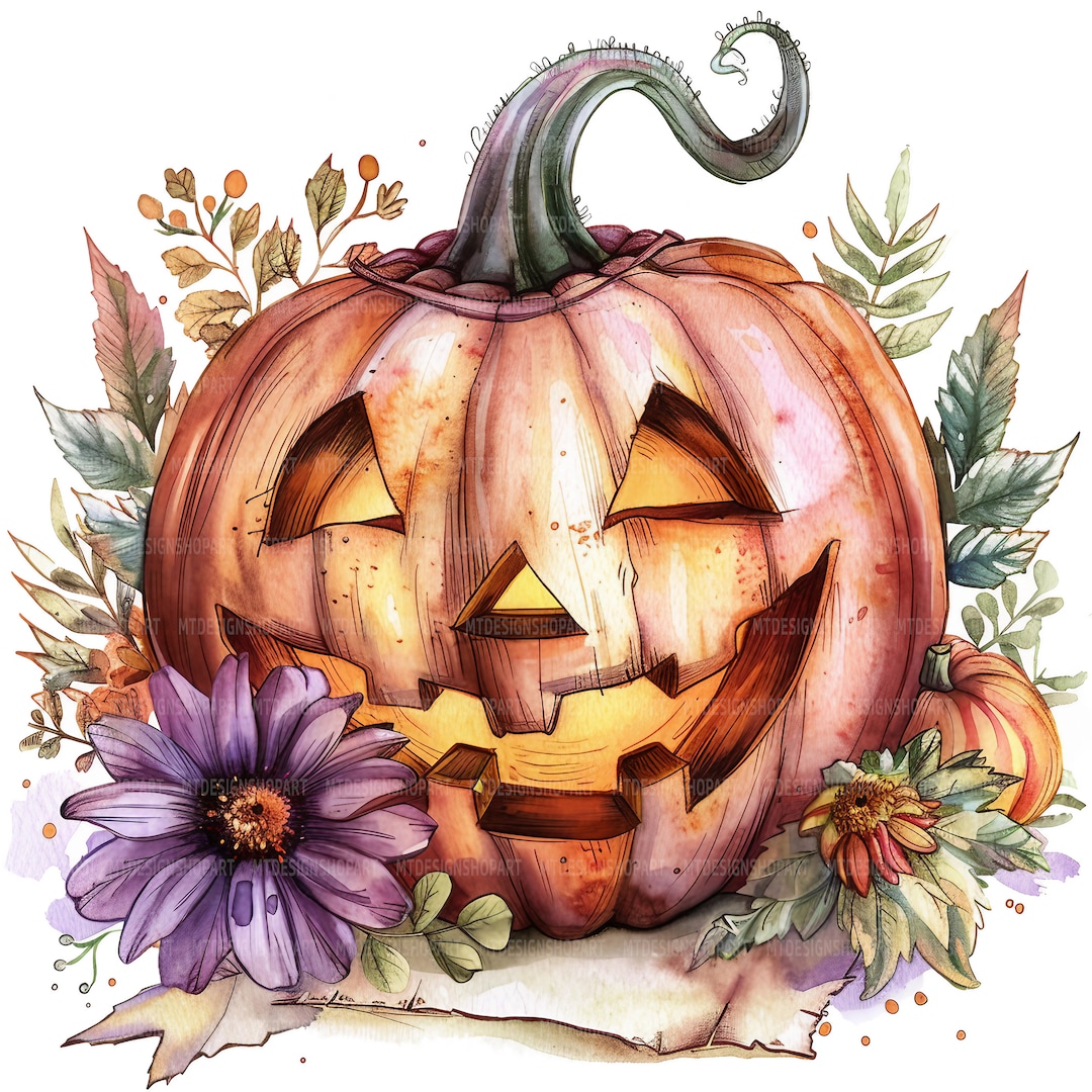 15 Pumpkins Clipart, Halloween Pumpkin, Printable Watercolor Clipart ...
