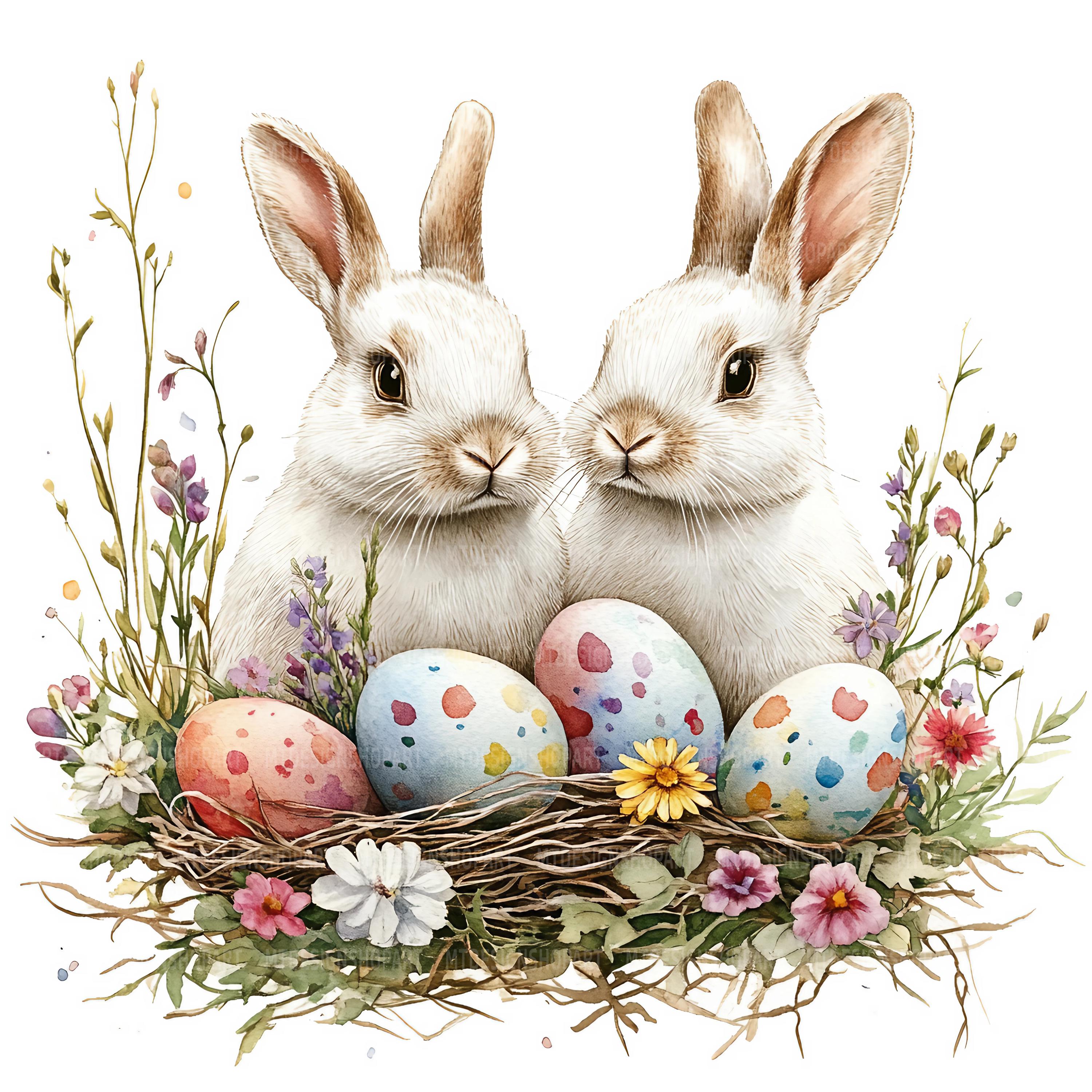 15 Easter Bunny Clipart, Easter Eggs, Printable Watercolor Clipart ...