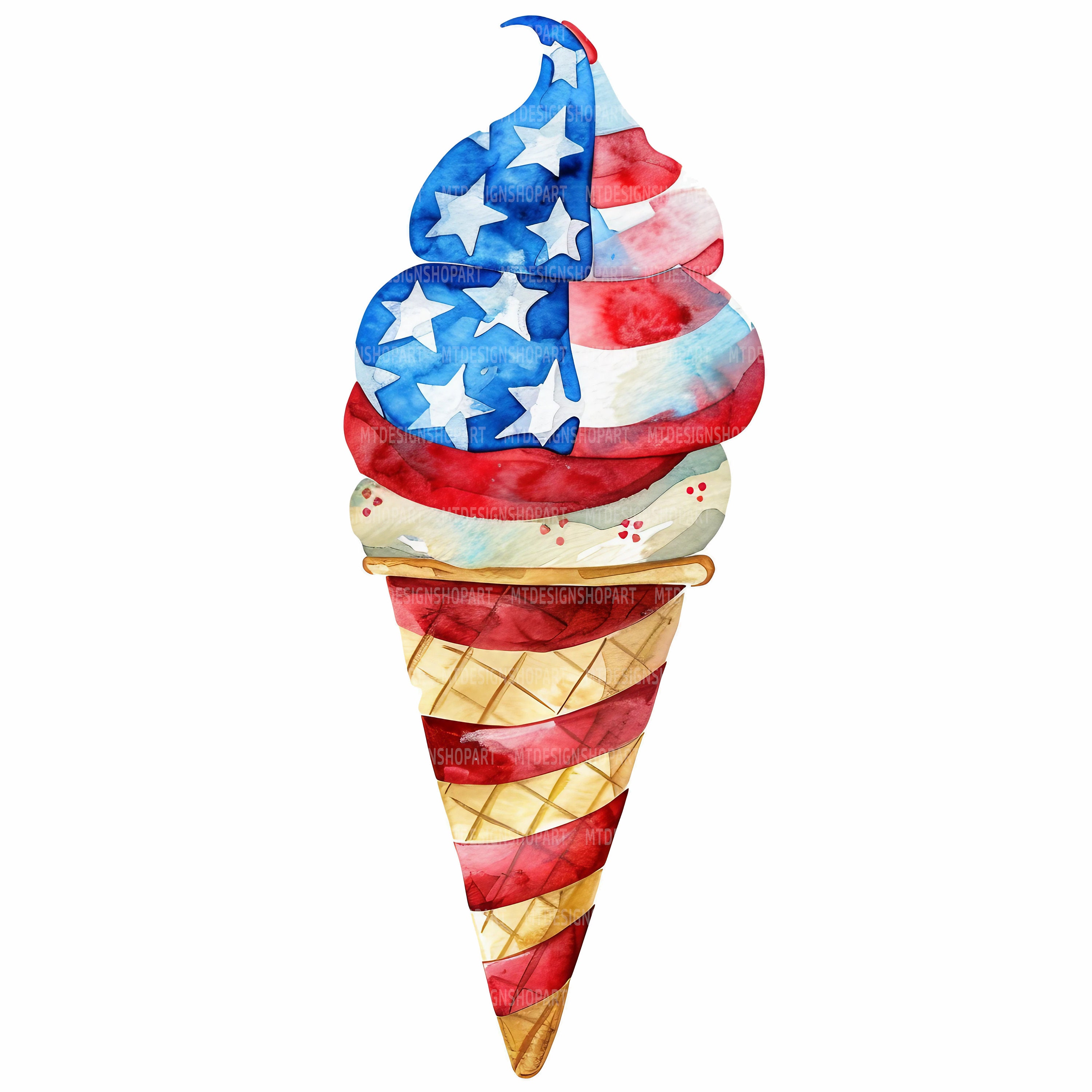 11 Patriotic Ice Cream Clipart, Usa Flag Clipart, Ice Cream, Printable ...
