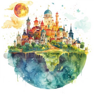 12 Floating Castle Clipart, Castle in Sky Landscape, Printable ...