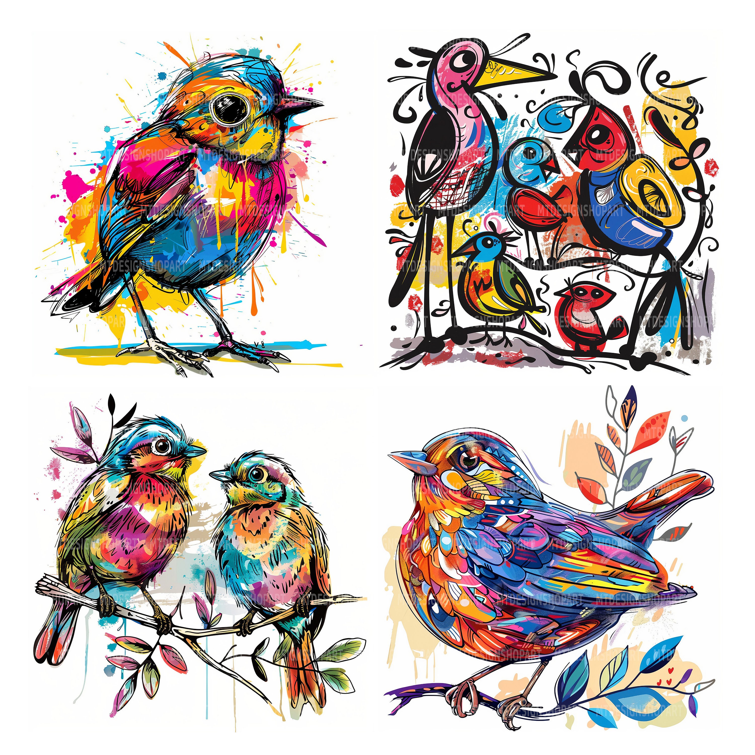 18 Crazy Bird Clipart, Whimsical Birds Clipart, Funny Birds, Watercolor ...
