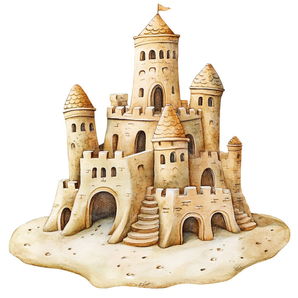 19 Watercolor Sand Castle Clipart, JPG, Cartoon Castle, Paper Craft ...
