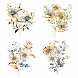 15 Gold Flower Clipart, Abstract Gold Floral, Printable Watercolor ...
