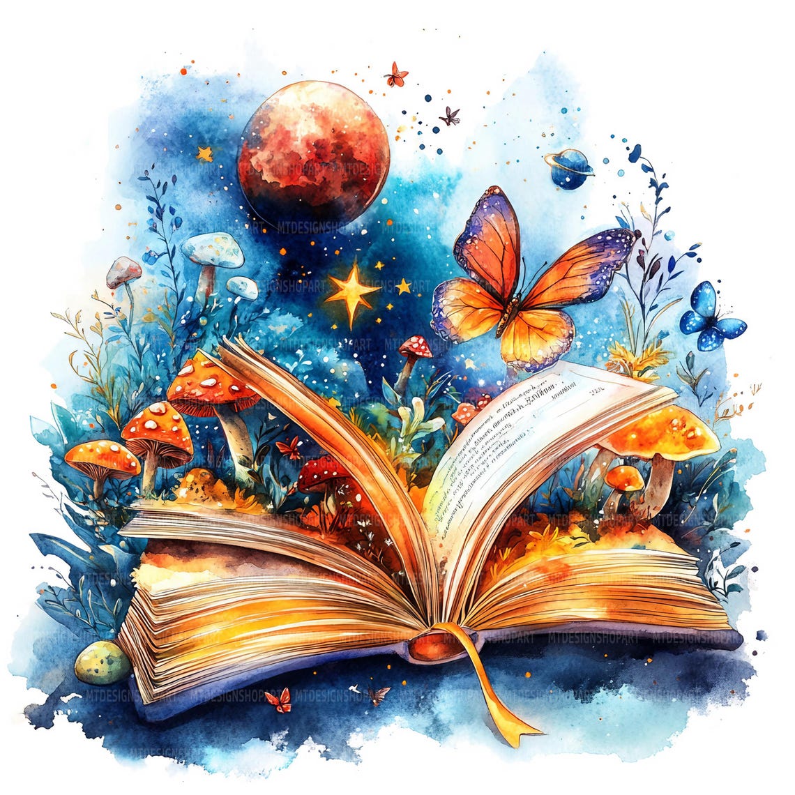 19 Magic Book Clipart, Open Magic Book, Printable Watercolor Clipart ...