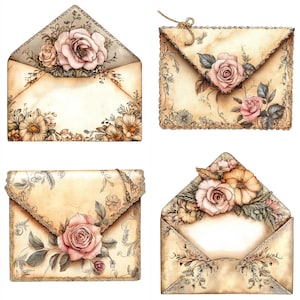 30 Floral Envelope Clipart, Vintage Floral Envelope, Printable ...