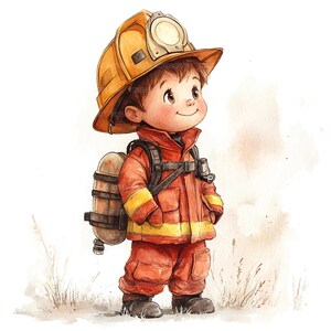 16 Cute Boy Firefighter Clipart, Firemen Clipart, Printable Watercolor ...