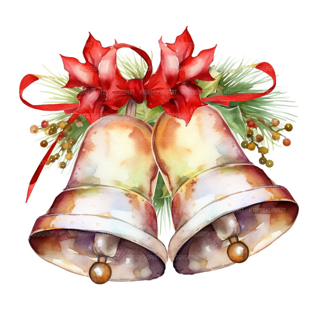 16 Christmas Bell Clipart, Bells Clipart, Printable Watercolor Clipart ...