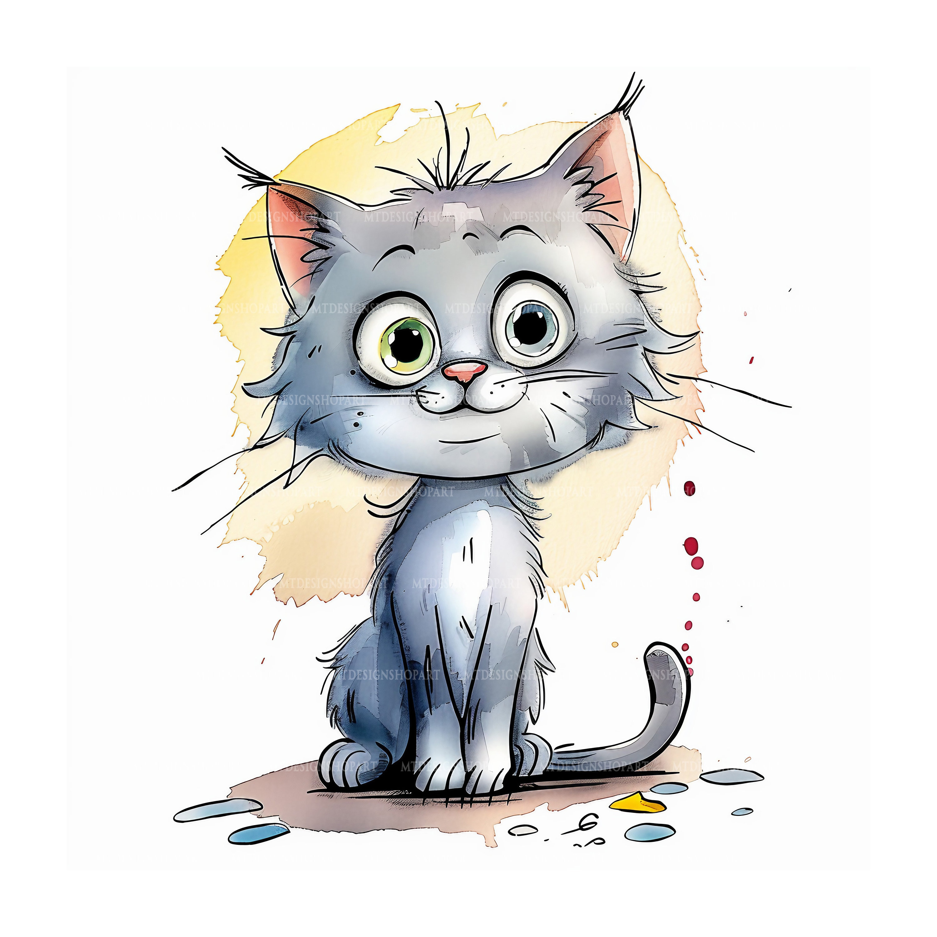 20 of Crazy Cats Clip Art 20 Jpgs - Digital Print, Watercolour Cat ...