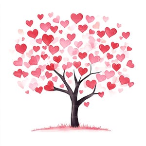27 Hearts Tree Clipart, Valentine Day Heart Tree , Printable Watercolor ...